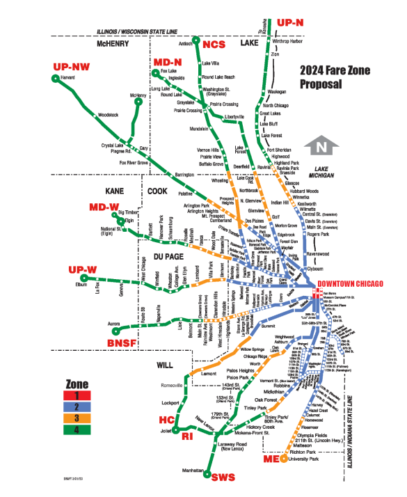 Metra proposes switching from 10 fare zones to 4, raising monthly pass ...